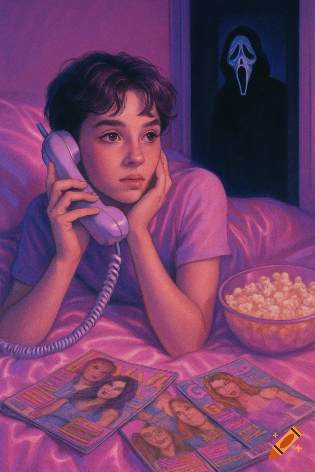 A digital painting of the Ghostface mask from the Scream movie against ...