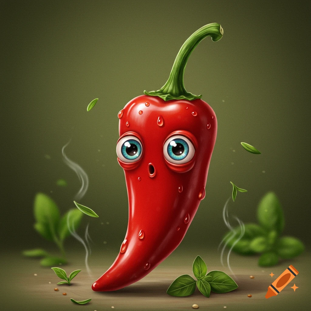 A round, red retro cartoon tomato with a green stem, big happy eyes ...