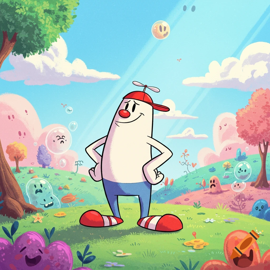 Cartoon character Homestar Runner stands smiling with hands on hips in ...