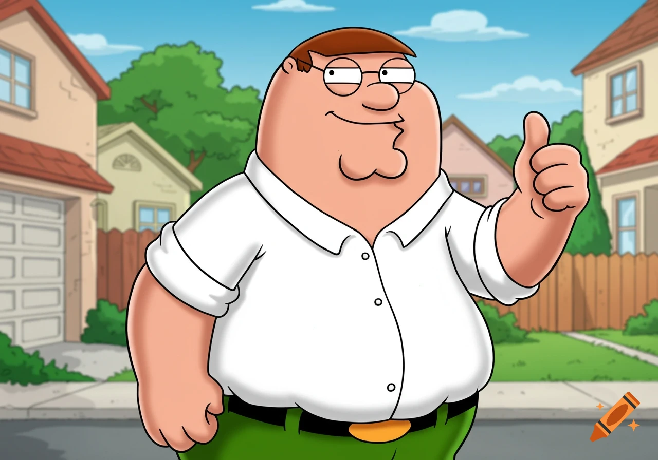 Cartoon character Peter Griffin from Family Guy gives a thumbs up in a ...