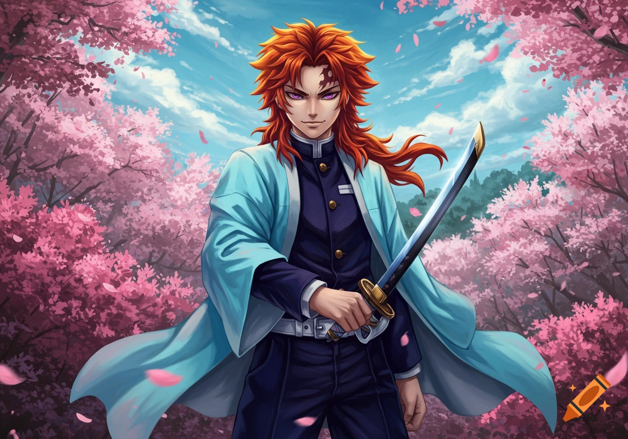 Naruto and Tanjiro face off with swords under a fiery red moon and an ...