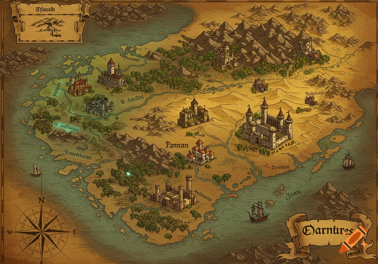 An aged, illustrated map of Ancient Greece showing cities like Delphi ...