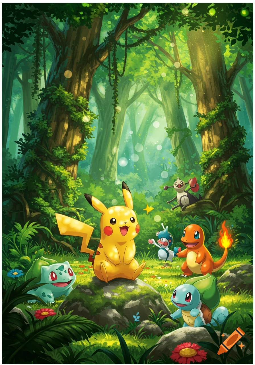 Pikachu, Bulbasaur, Charmander, Squirtle, and other Pokémon characters ...