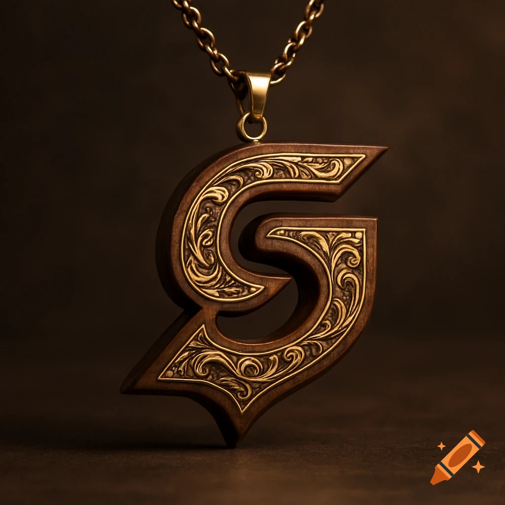 A detailed shot of an iron pendant on a brown leather necklace ...