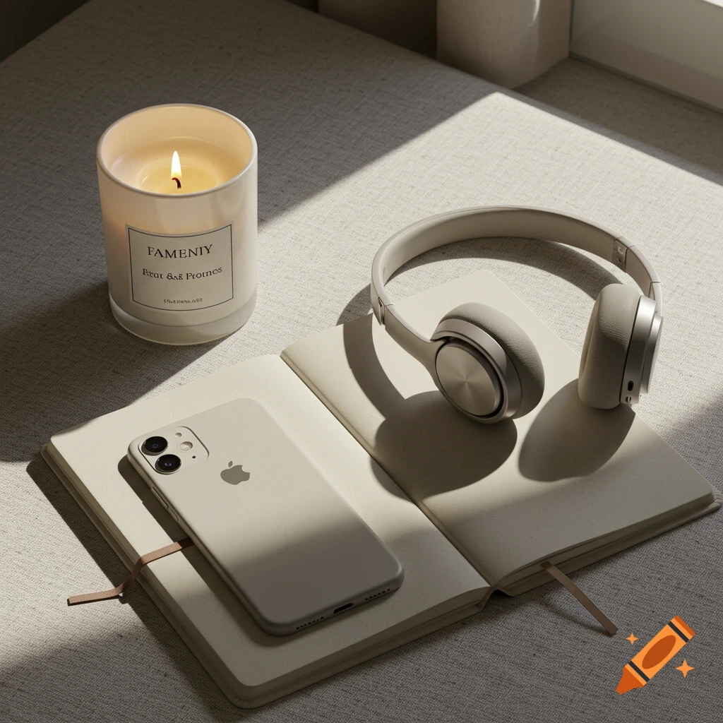 A black smartphone on a silver stand, illuminated by a brass desk lamp ...