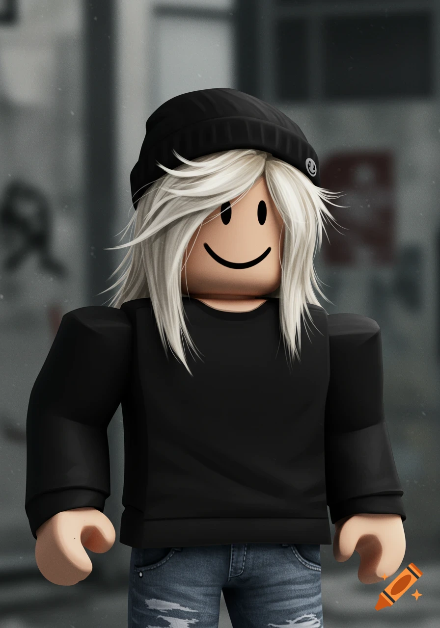 Cartoon Roblox avatar with black hair, black shirt, and a Santa hat ...