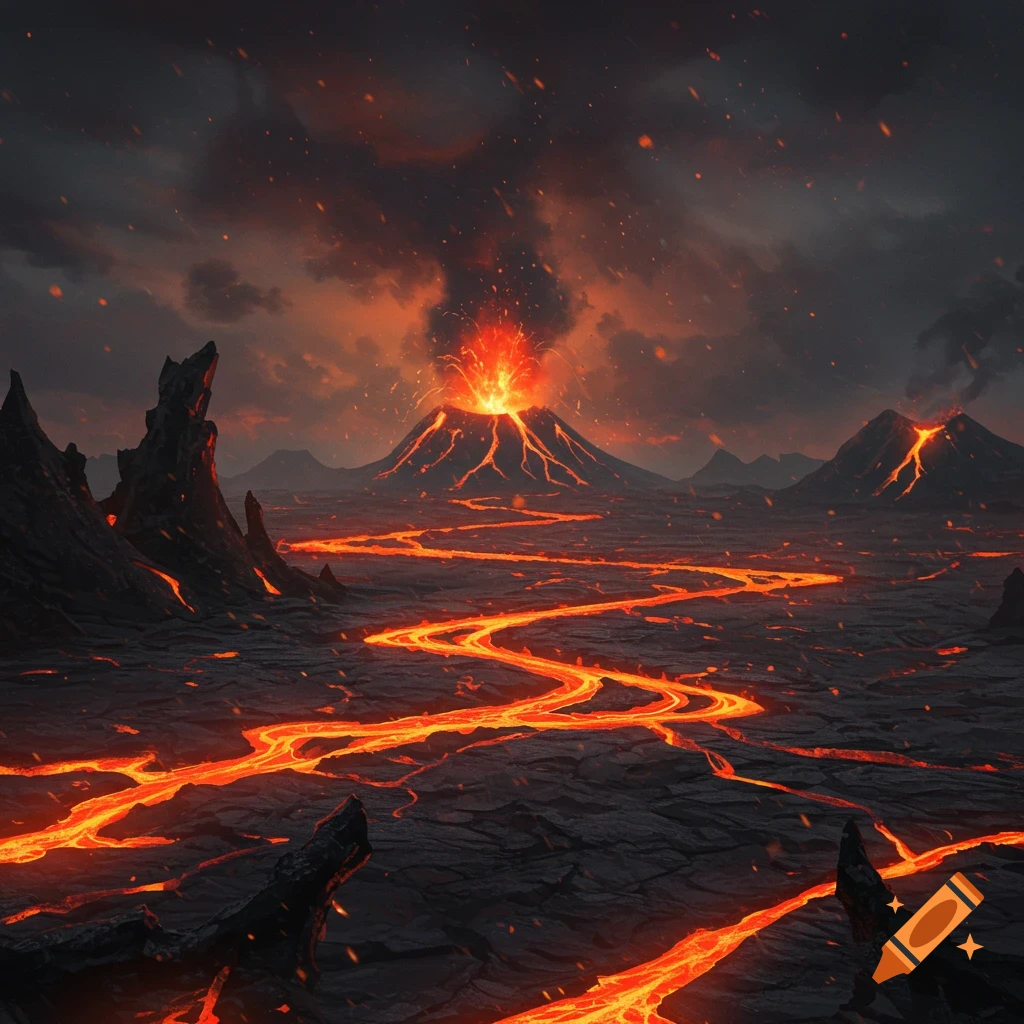 Skyblock+volcano+eruption created on Craiyon