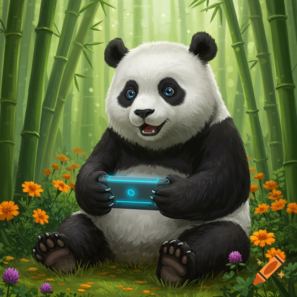 A cute, cartoonish red panda mascot with big eyes and a striped tail ...