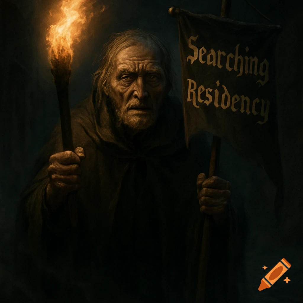 Dramatic drawing of an old, weathered man holding a lit torch and a ...