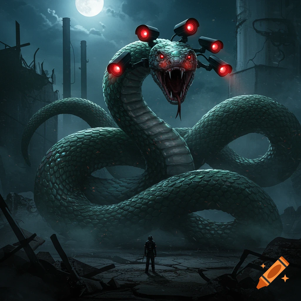 A pale, fleshy, snake-like creature with large black eyes and a human ...