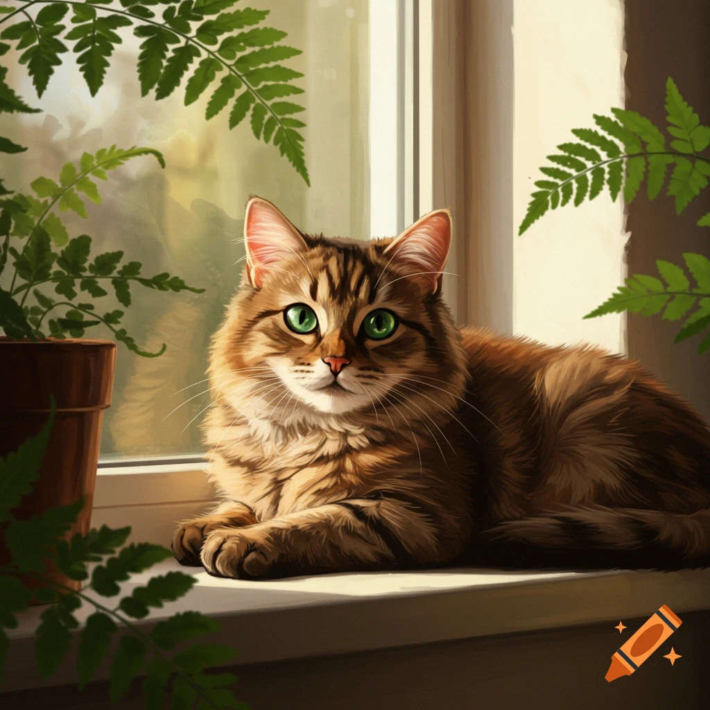 Photorealistic grey tabby cat with green eyes standing on a kitchen ...