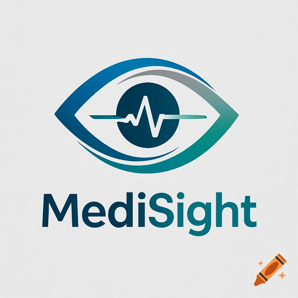 A blue and green eye-shaped logo with a heartbeat line in the pupil, above the text 'MediSight ...