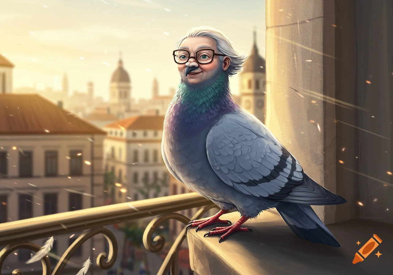 A vibrant digital art pigeon with iridescent green and purple neck ...