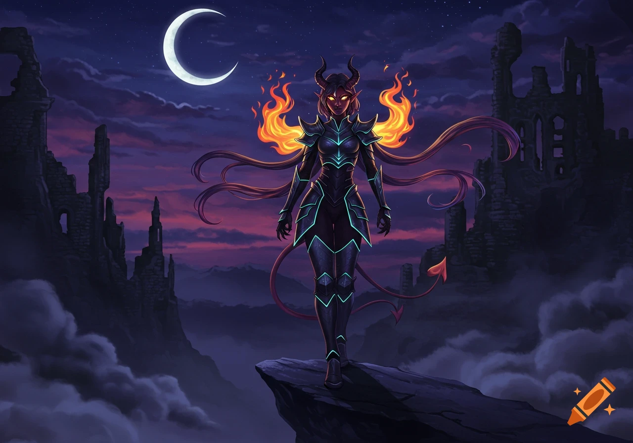 A dark, horned robot with red eyes faces a glowing, blue armored figure ...