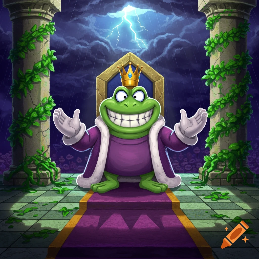 Vibrant cartoon alligator with yellow eyes and a big smile balancing on ...