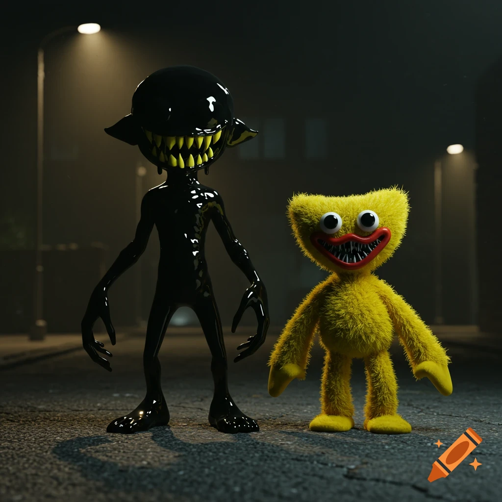 Two creepy, stylized black cartoon characters, one resembling Ink Demon ...