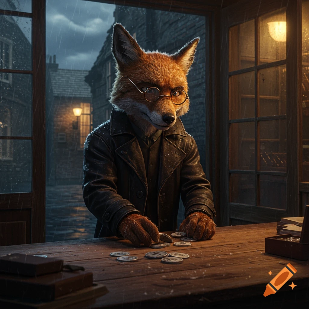 Cartoon wolf holding a puppy outside a grand building with 'THE WOLF ...