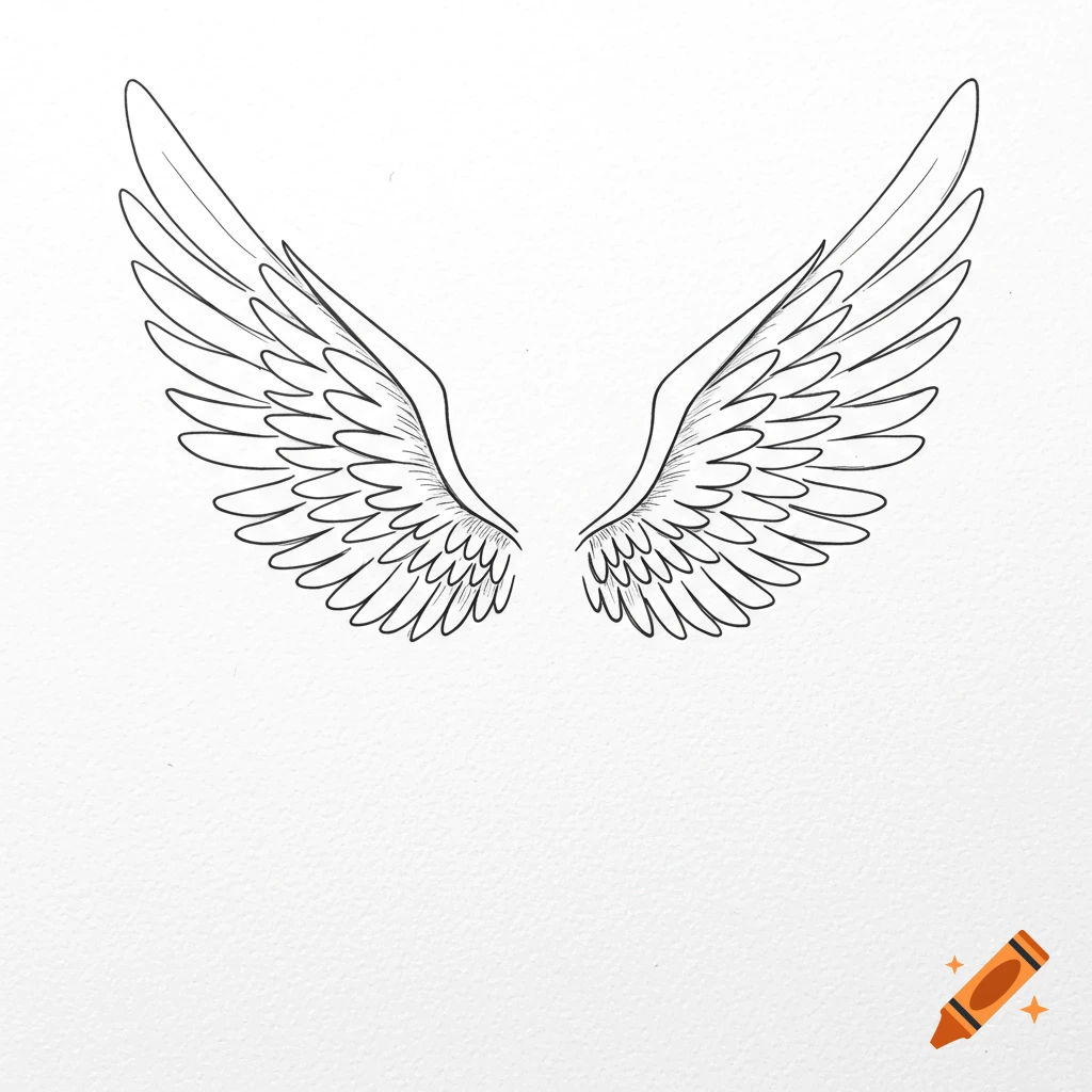 Line art drawing of a man with angel wings carrying a smiling child on ...