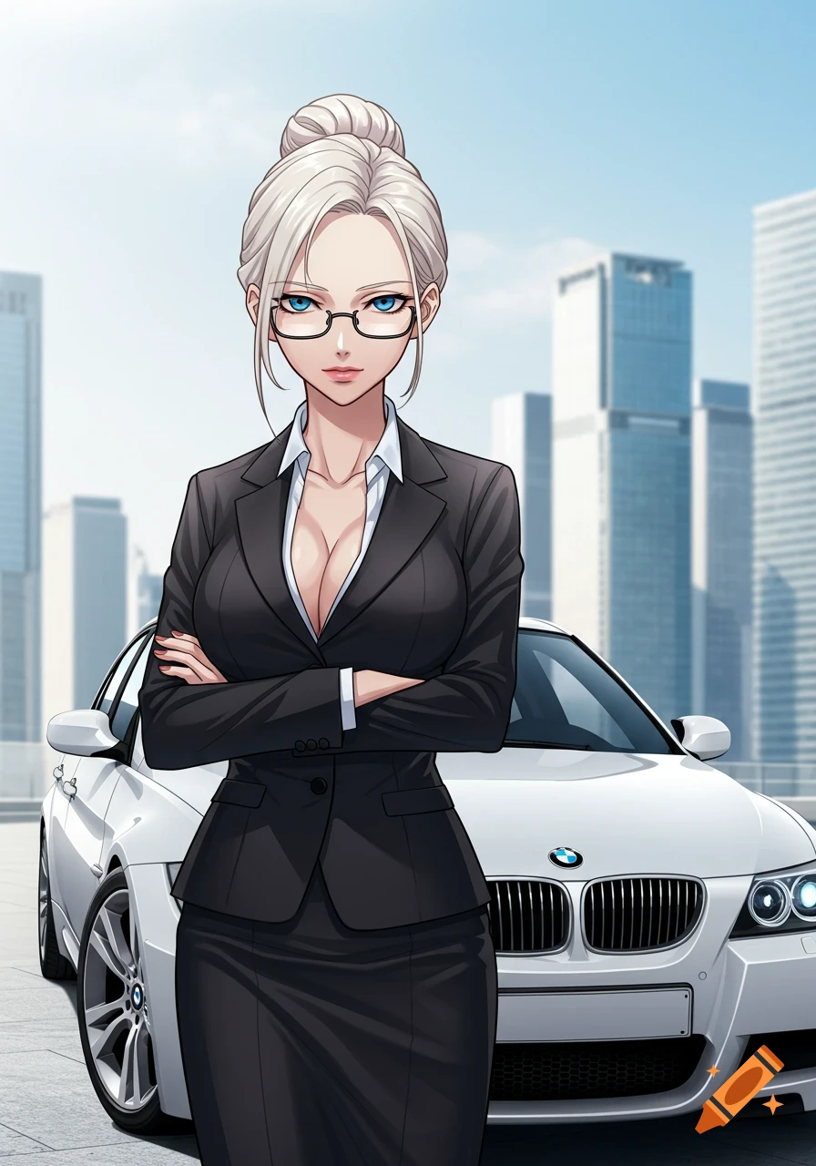 Two confident anime women in school uniforms, one in pants and one in a ...