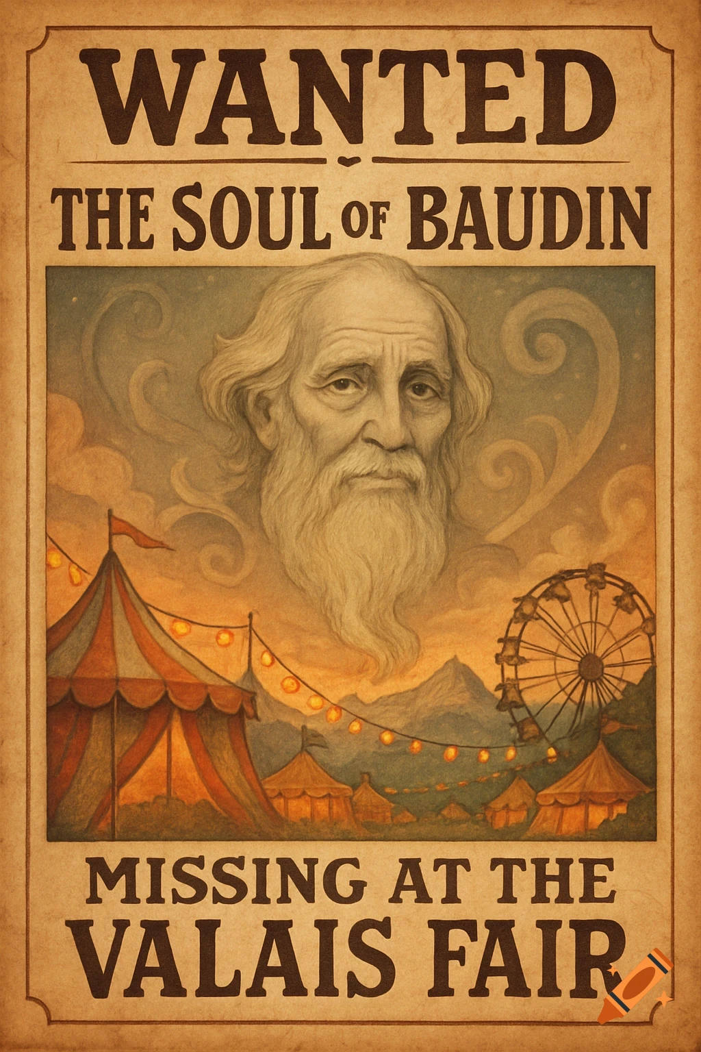 Vintage 'Wanted' poster for 'The Soul of Baudin' at the Valais Fair ...