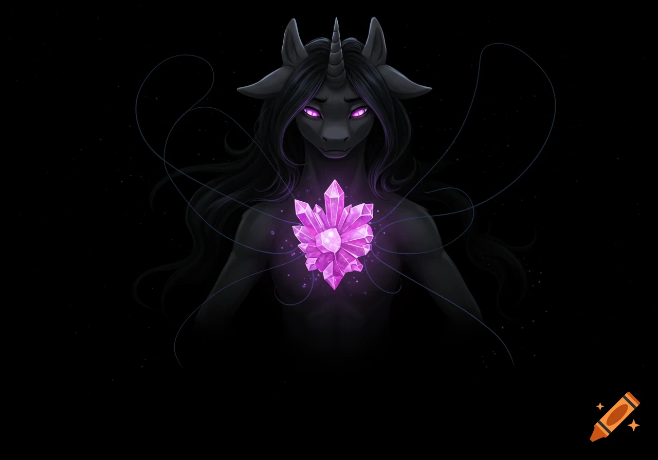 Stylized Oni demon mask with glowing purple eyes, held by hands ...