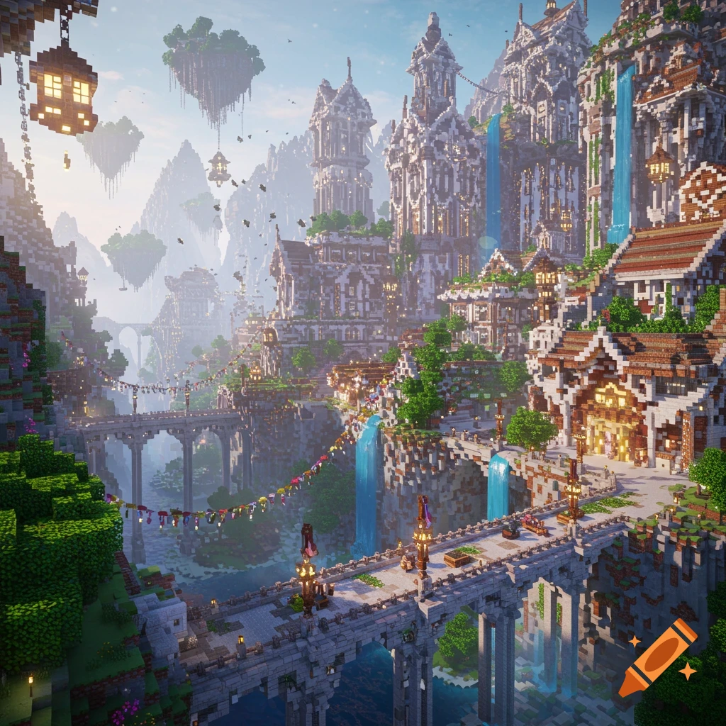 Detailed circular Minecraft castle with gothic towers, stained glass ...