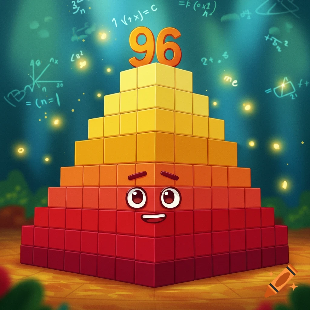 An animated number 3 character climbs golden steps labeled "3x3x3x3 ...