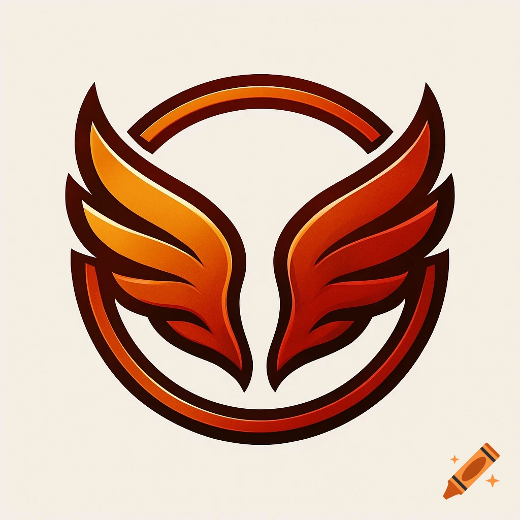 A logo featuring two stylized wings in orange and red gradients within ...