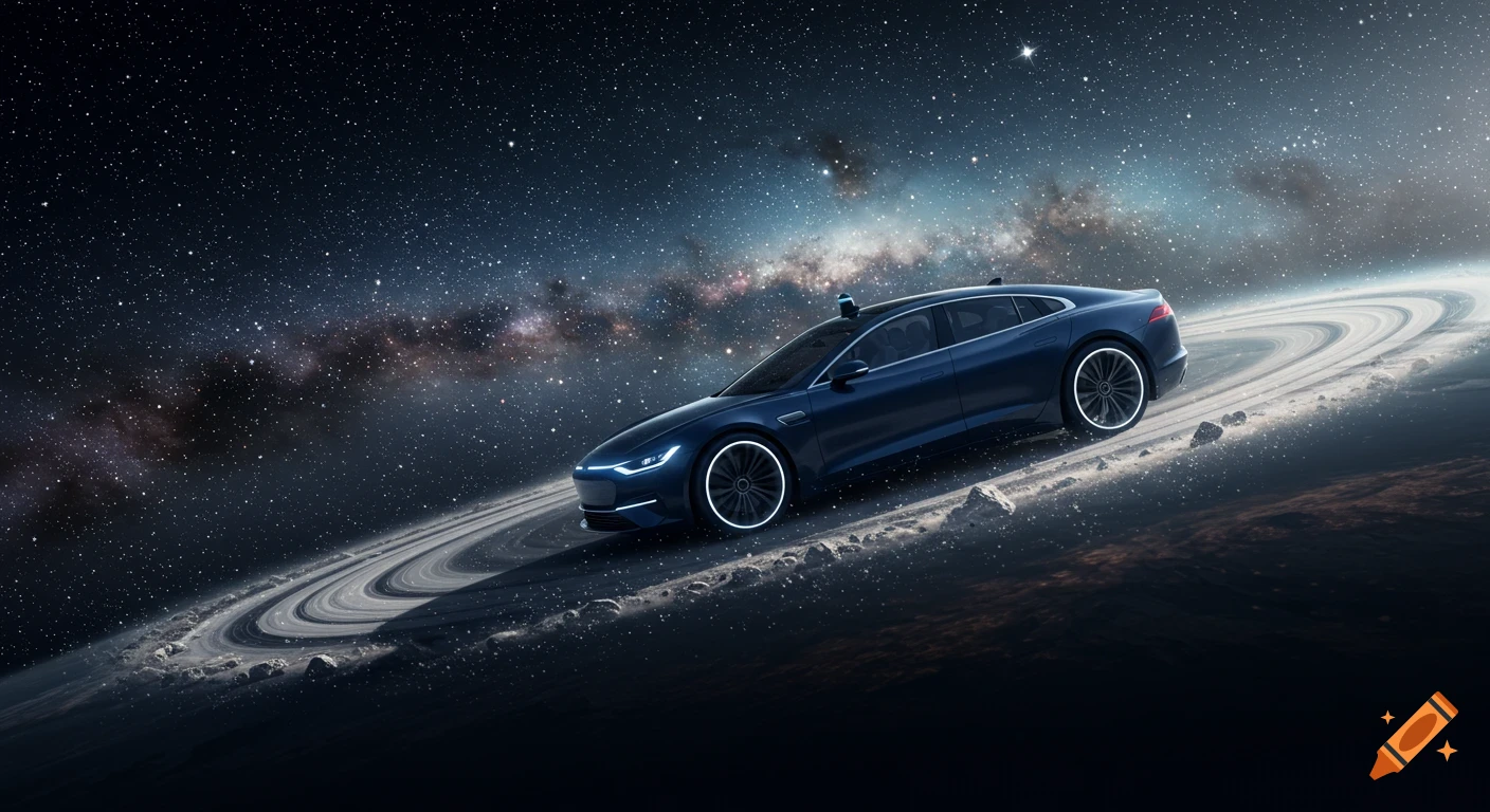 A mouse sits on the hood of a blue car in a snowy, photorealistic ...