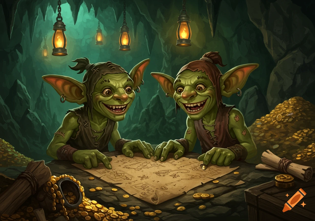 Odysseus offers wine to a large cyclops in a dark cave, in a comic book ...