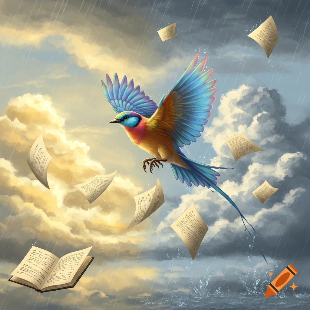 A vibrant, colorful bird with blue and yellow plumage flies through a ...