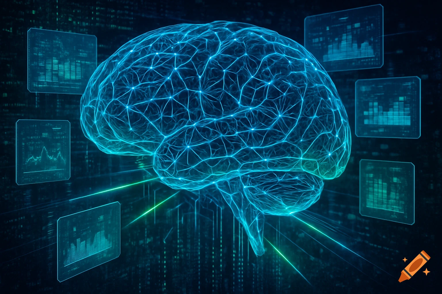 Two glowing head silhouettes, one blue and one green with circuit ...