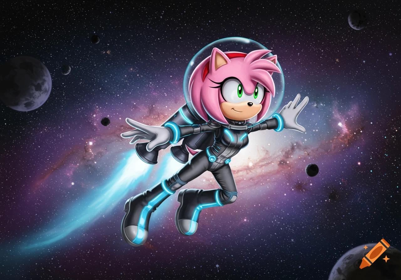 Amy Rose from Sonic the Hedgehog in a pink and black spacesuit with a ...