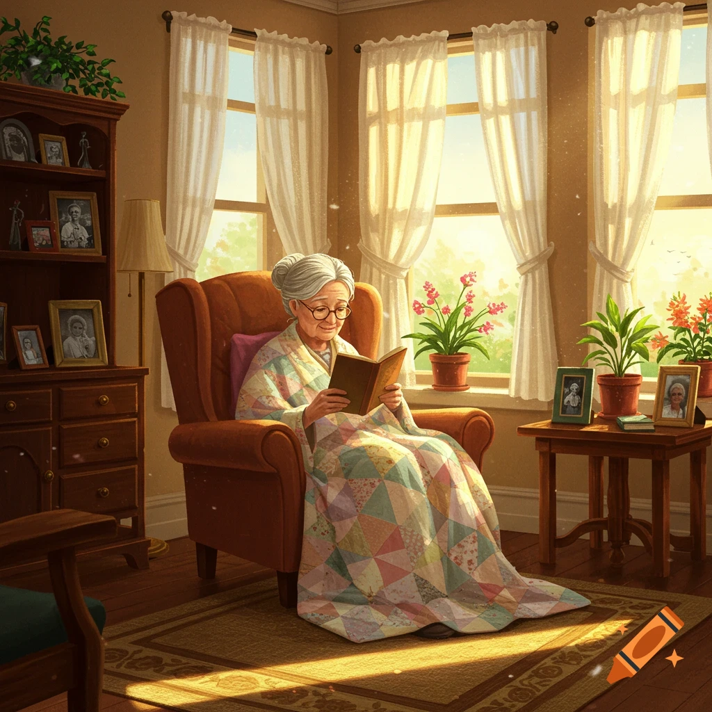 A smiling elderly woman with grey hair waters a papaya tree in a lush ...