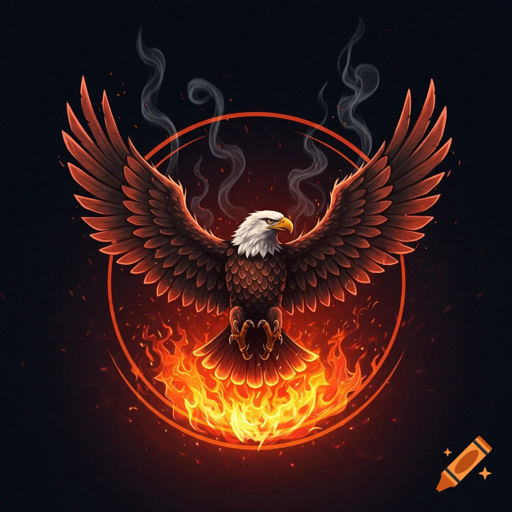 A stylized dark gray hawk logo with orange glowing outlines, clutching a glowing football, above ...