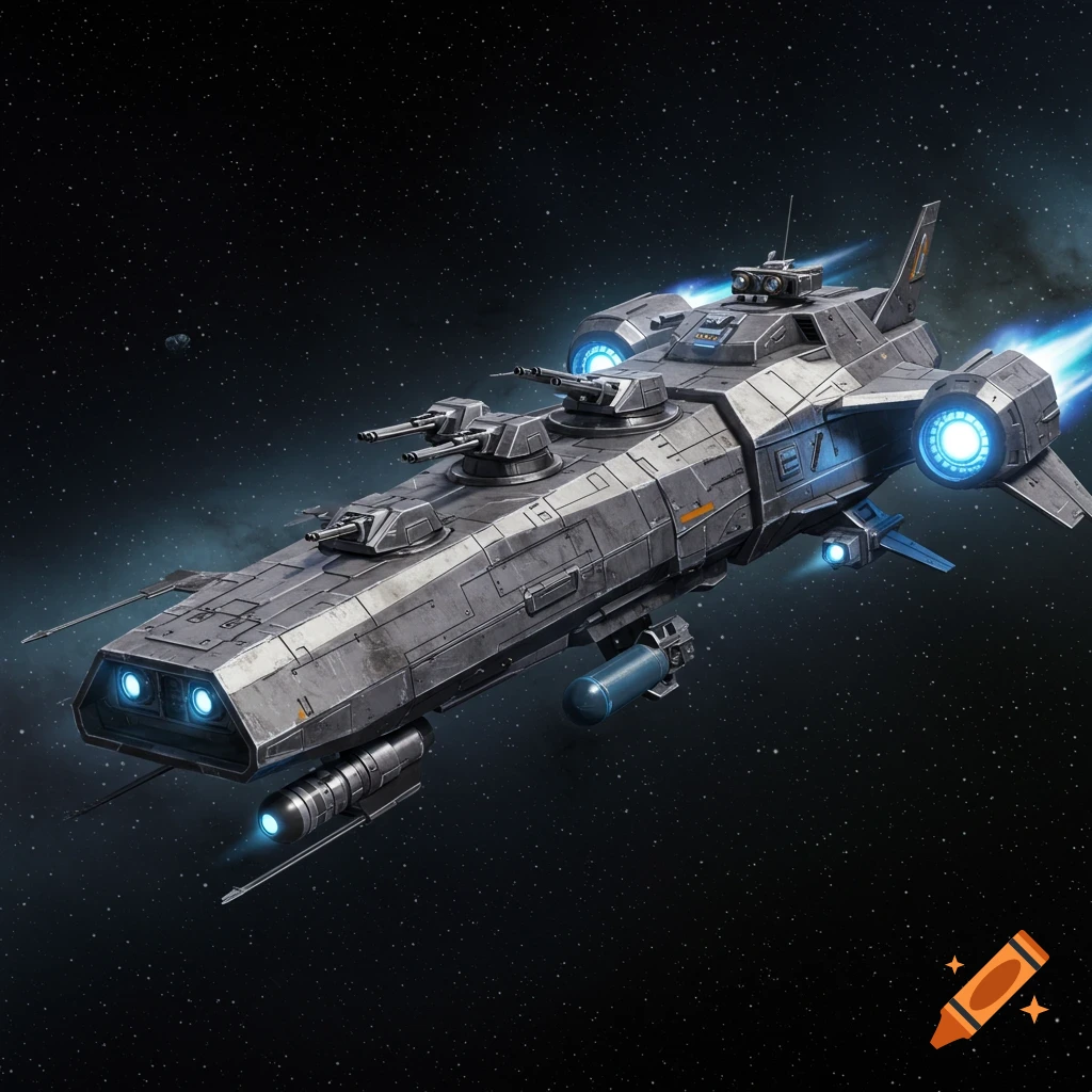 An elegant blue, white, and gold futuristic spaceship with glowing blue ...