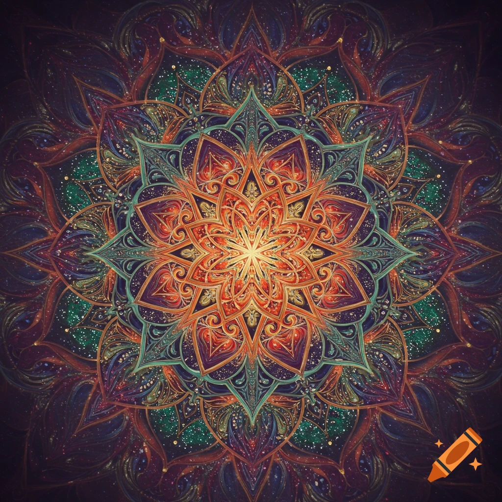 An ornate, symmetrical mandala art piece featuring intricate patterns ...