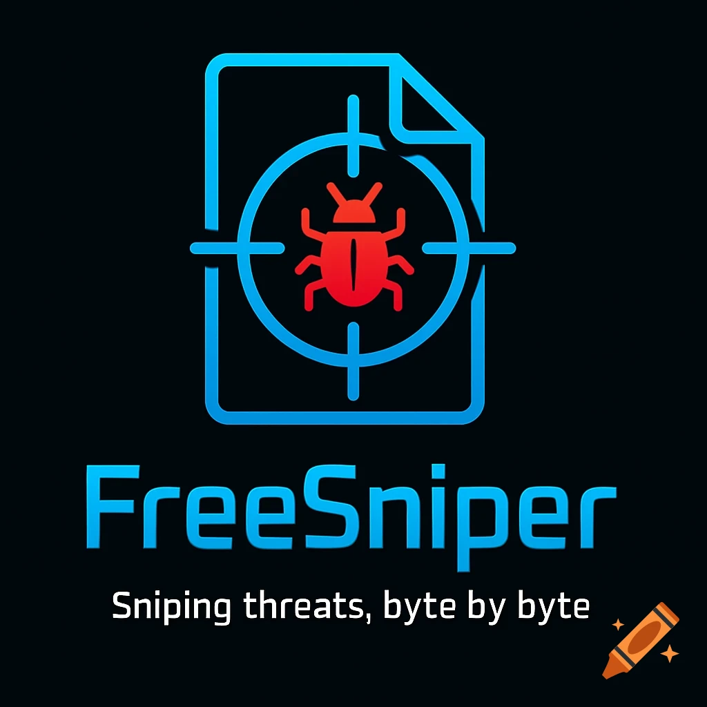 Sleek, modern logo for 'FreeSniper' featuring a red bug in a blue ...