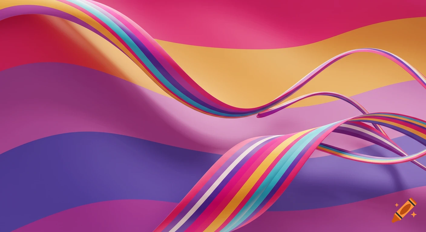 Abstract flowing transparent waves in orange, pink, purple, and blue ...