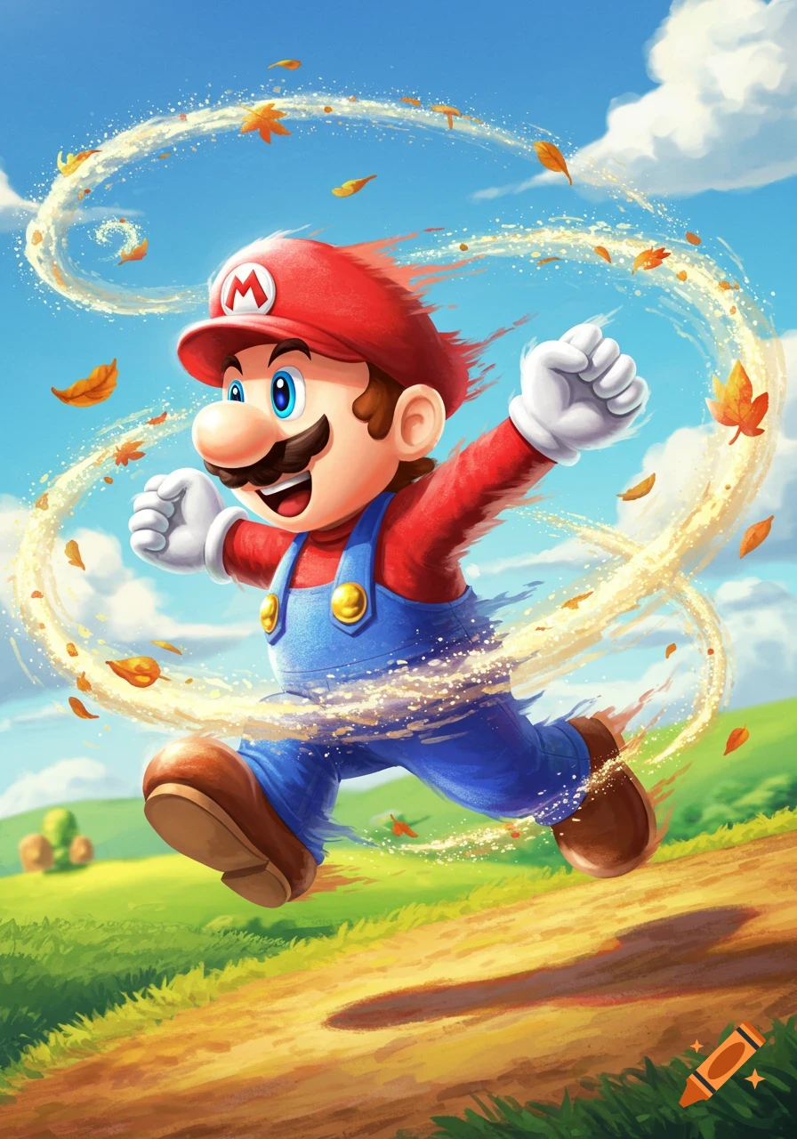 Mario and Luigi kiss while holding hands under a rainbow sky with ...