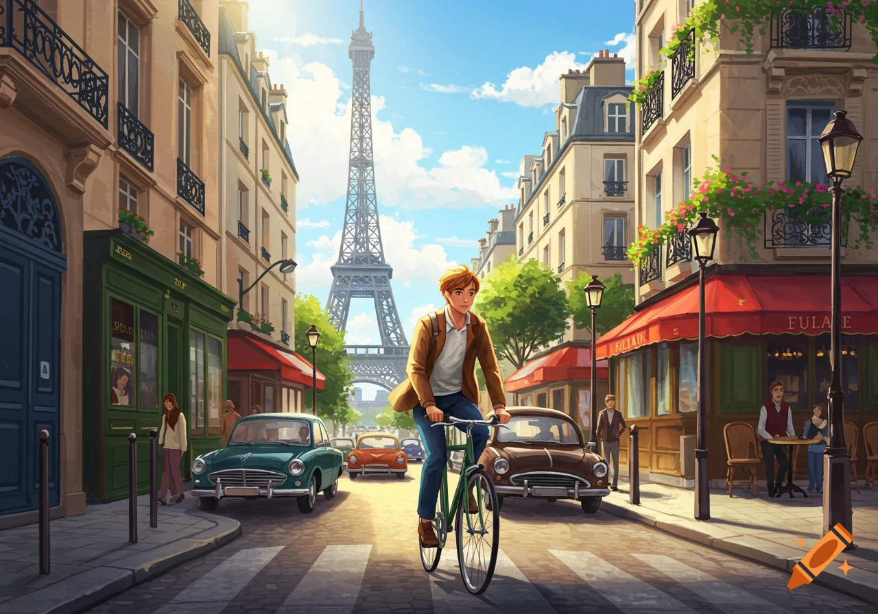 Stylized painting of a bicycle whose frame spells 'Cara' on a ...