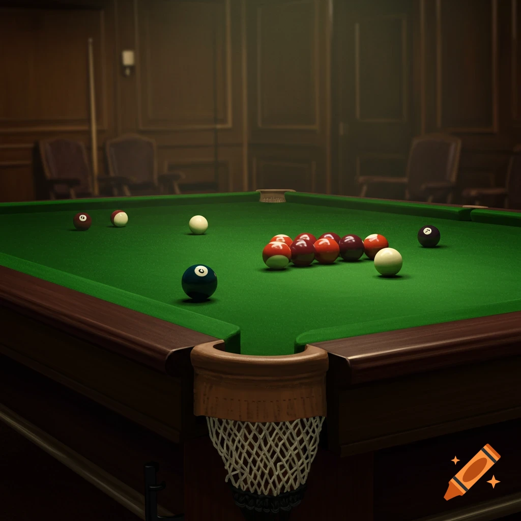 A hand with bright red nails rests on a green pool table, next to a ...