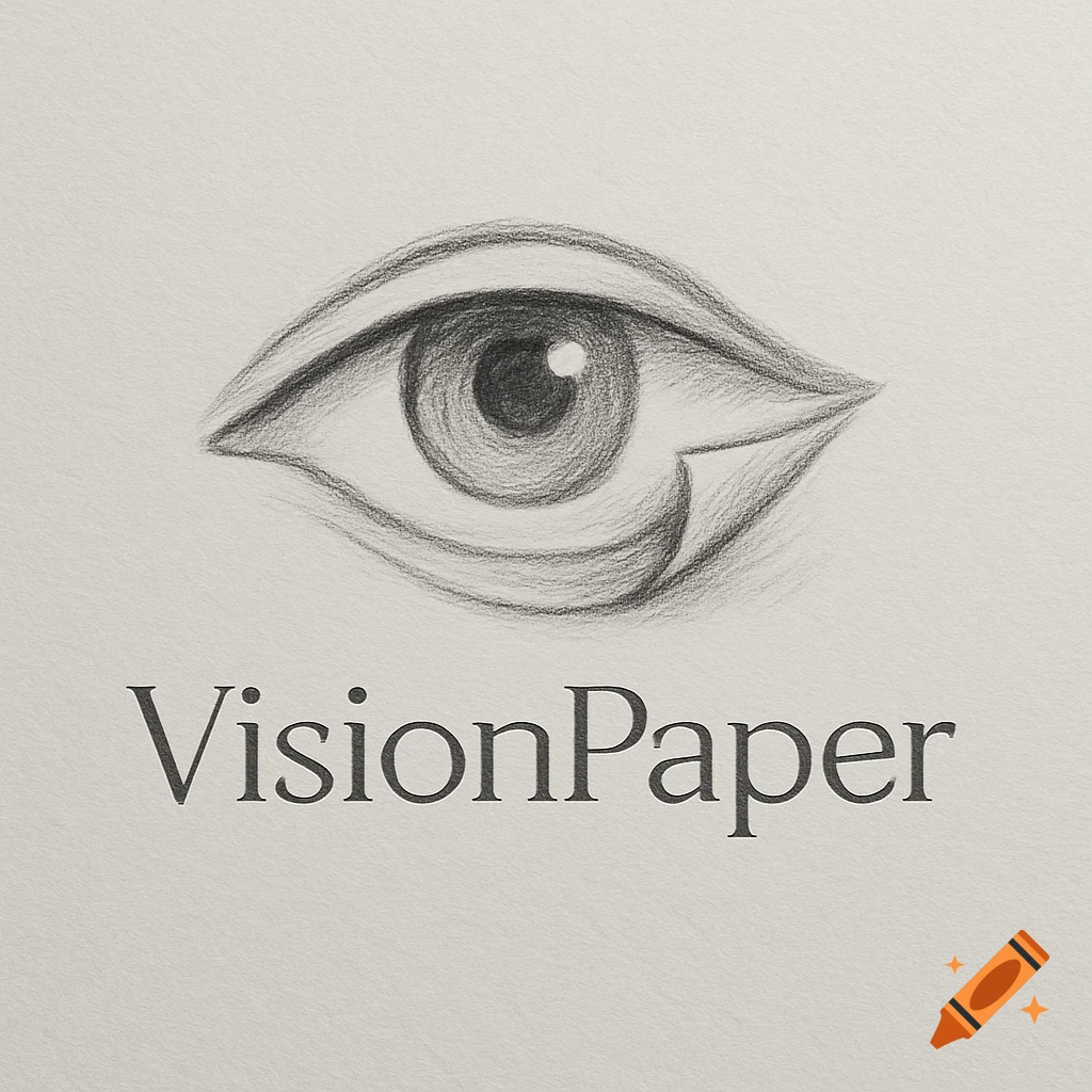 Pencil sketch logo of a stylized eye with 'VisionPaper' text below, on ...