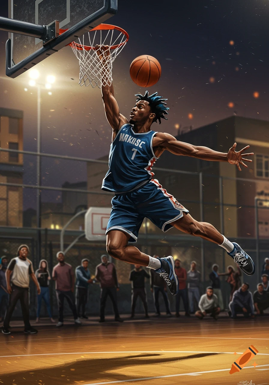 A male basketball player in a white and purple jersey jumps to shoot a ...