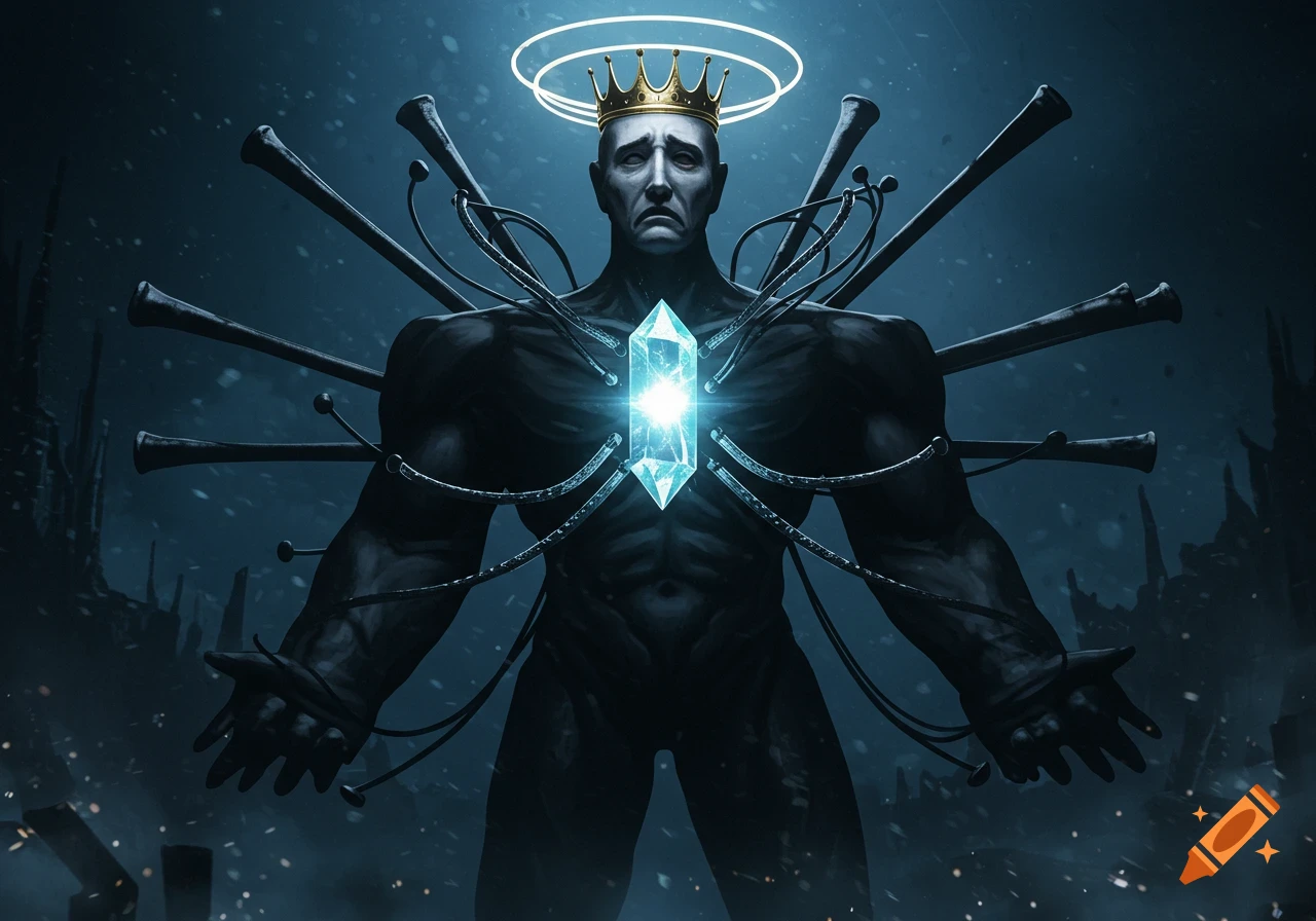 A masked band performs on a dark stage, illuminated by spotlights and ...