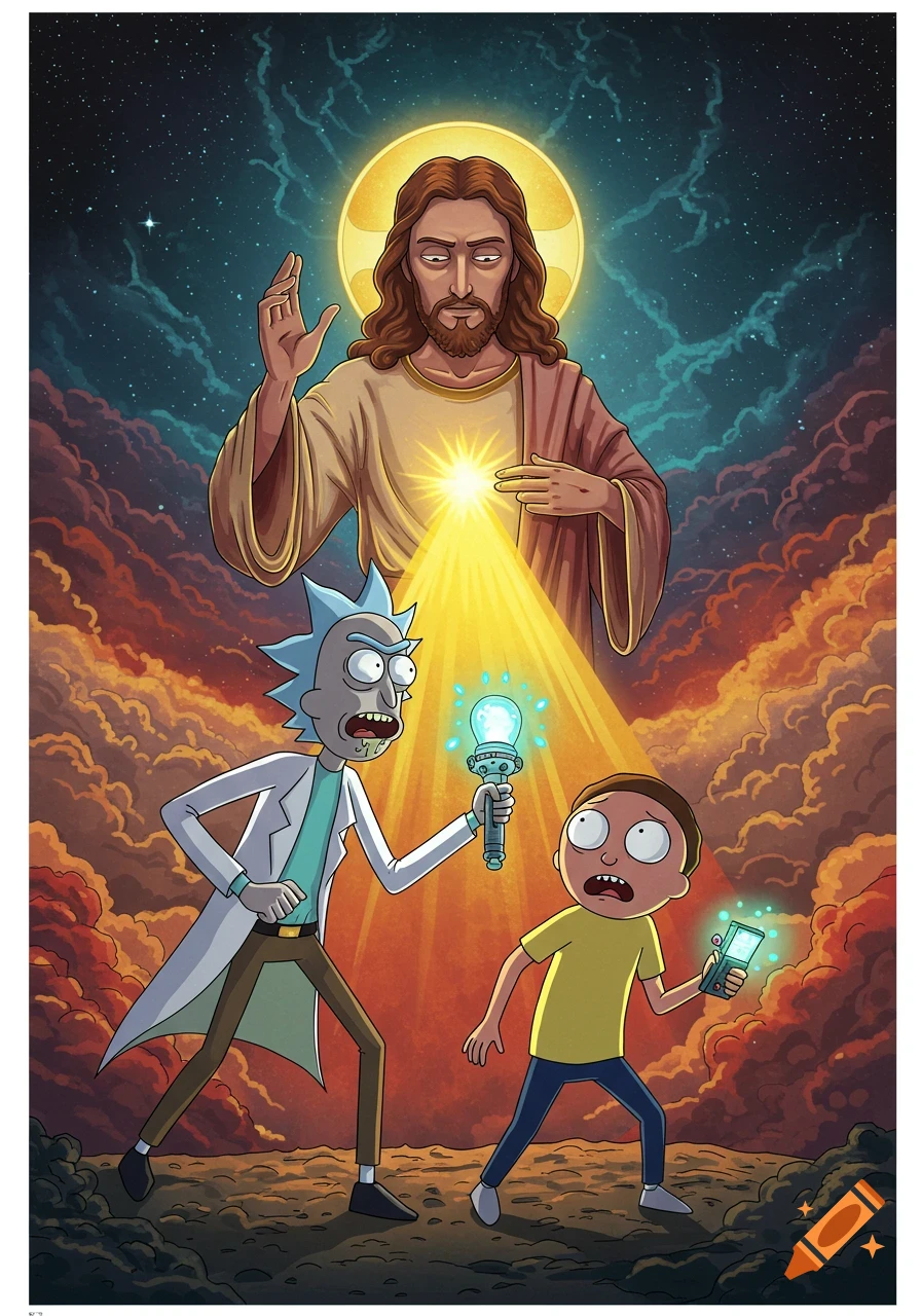 Rick Sanchez dressed as Santa Claus eats flaming hot wings, breathing ...