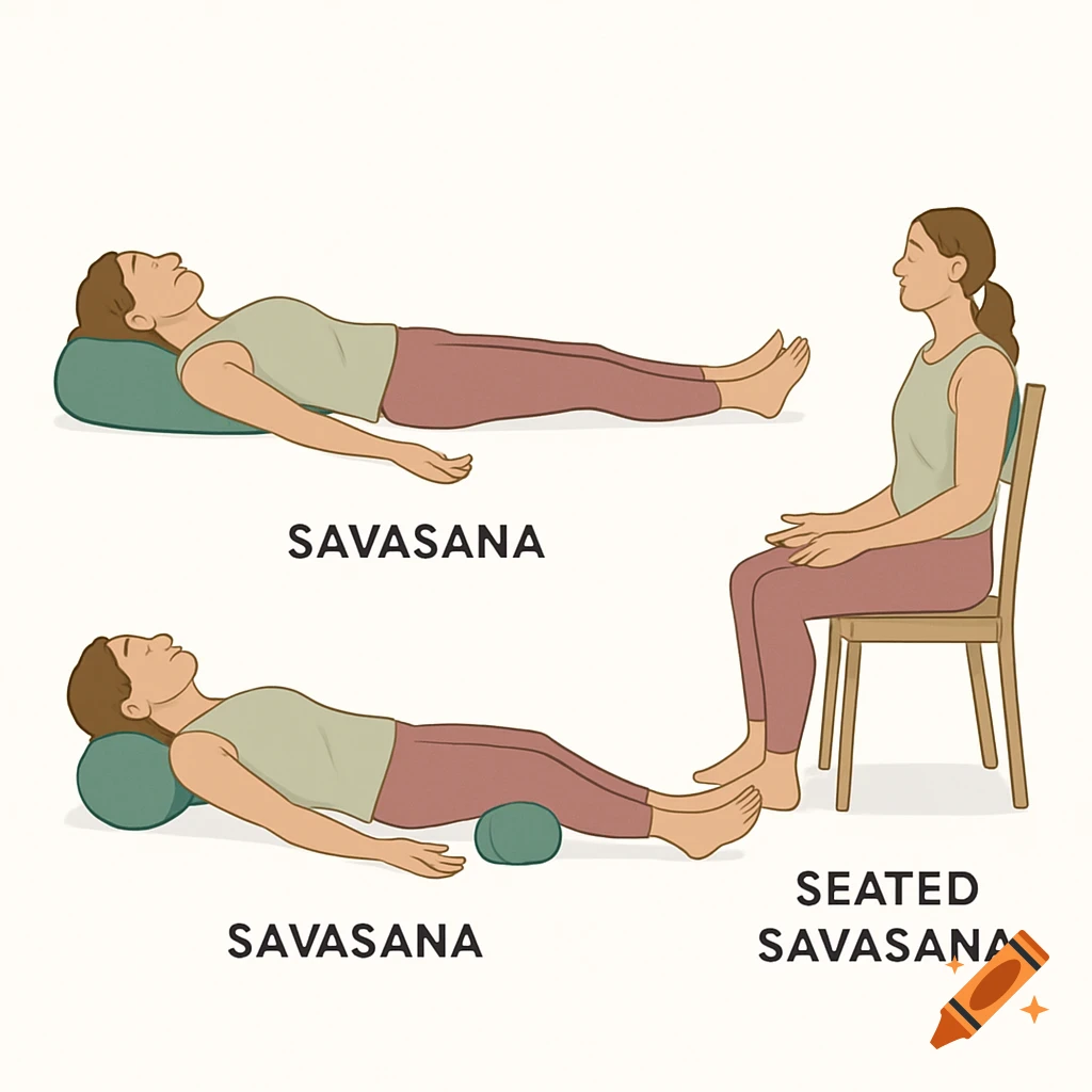 Three illustrations of a person performing Savasana yoga poses ...