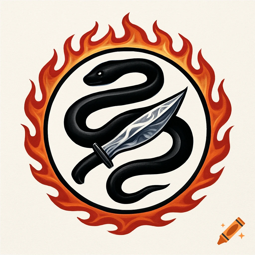 A stylized logo featuring a black snake wrapped around a silver dagger ...