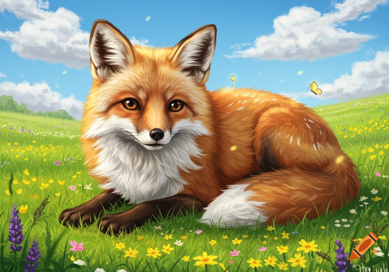 Photorealistic red fox wearing a gold Olympic medal with a colorful ...