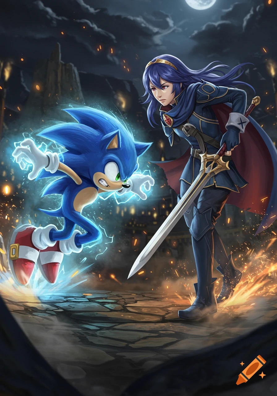 Sonic the Hedgehog and Lucina from Fire Emblem clash in a dynamic ...